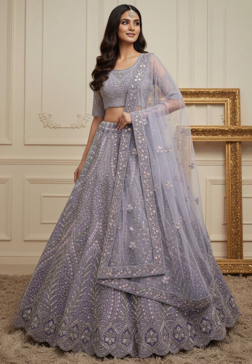 Buy Embroidered Net Lehenga in Blue Online : LGM1003 - Utsav Fashion