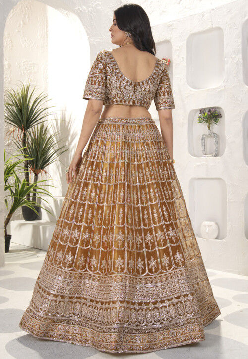 Buy Embroidered Net Lehenga in Brown Online : LDD96 - Utsav Fashion
