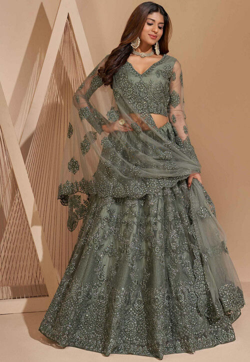 Buy Embroidered Net Lehenga in Grey Online : LCC1441 - Utsav Fashion