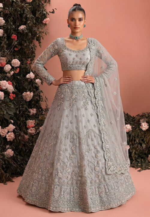 Buy Embroidered Net Lehenga in Grey Online : LCC3806 - Utsav Fashion