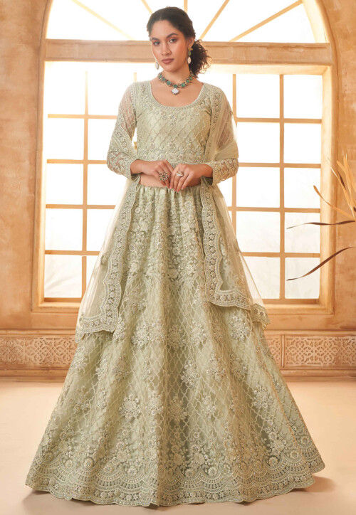 Buy Embroidered Net Lehenga in Light Green Online : LCC3449 - Utsav Fashion