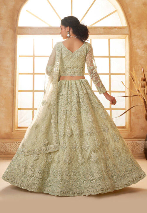 Buy Embroidered Net Lehenga in Light Green Online : LCC3449 - Utsav Fashion