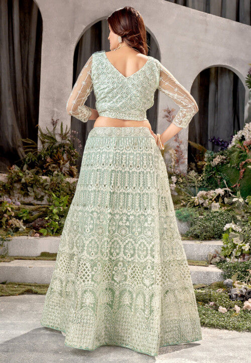 Buy Embroidered Net Lehenga in Light Green Online : LQU1743 - Utsav Fashion