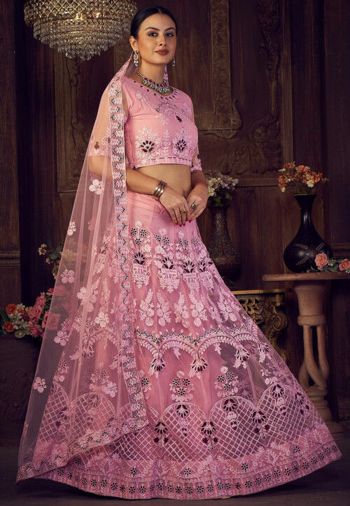 Buy Embroidered Net Lehenga in Light Pink Online : LJA256 - Utsav Fashion