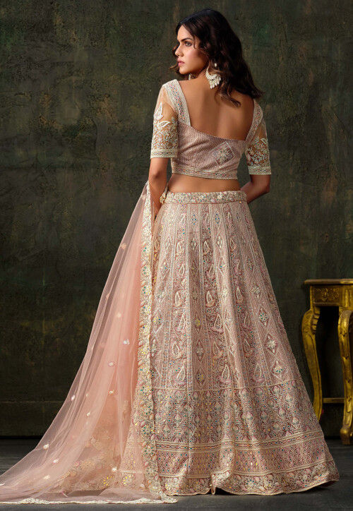 Buy Embroidered Net Lehenga in Light Pink Online : LPK164 - Utsav Fashion