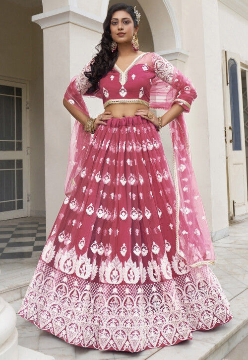 Buy Embroidered Net Lehenga in Magenta Online : LUF3347 - Utsav Fashion