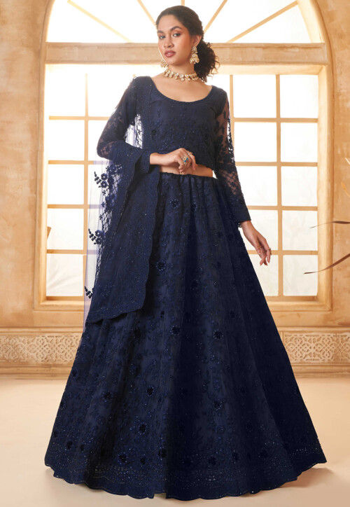 Buy Embroidered Net Lehenga in Navy Blue Online : LCC3455 - Utsav Fashion