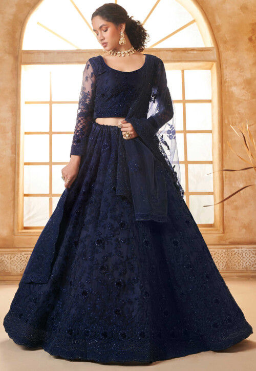 Buy Embroidered Net Lehenga in Navy Blue Online : LCC3455 - Utsav Fashion