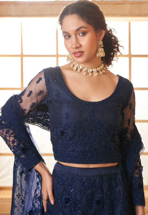 Buy Embroidered Net Lehenga in Navy Blue Online : LCC3455 - Utsav Fashion