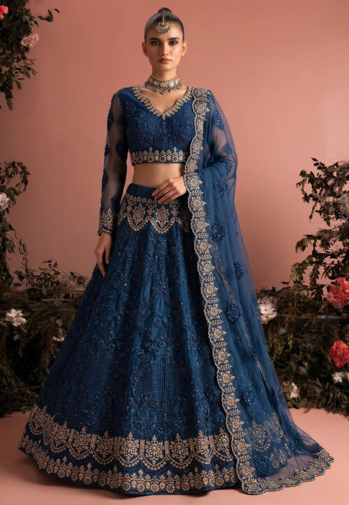 Buy Embroidered Net Lehenga in Navy Blue Online : LCC3810 - Utsav Fashion