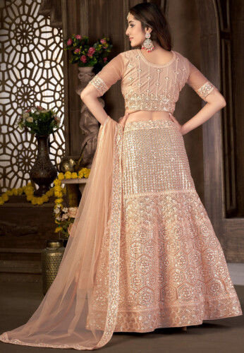 Buy Embroidered Net Lehenga in Peach Online : LQY1067 - Utsav Fashion