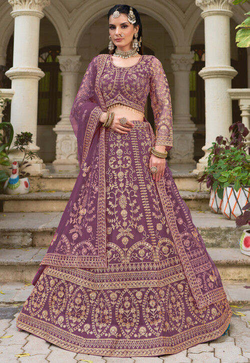 Buy Embroidered Net Lehenga in Purple Online : LRB240 - Utsav Fashion