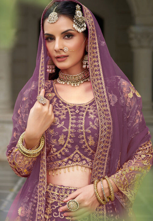 Buy Embroidered Net Lehenga in Purple Online : LRB240 - Utsav Fashion