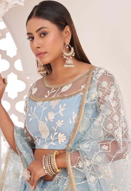 Buy Embroidered Net Lehenga in Sky Blue Online : LHT73 - Utsav Fashion