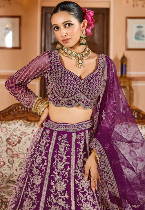 Buy Embroidered Net Lehenga in Violet Online : LGM960 - Utsav Fashion