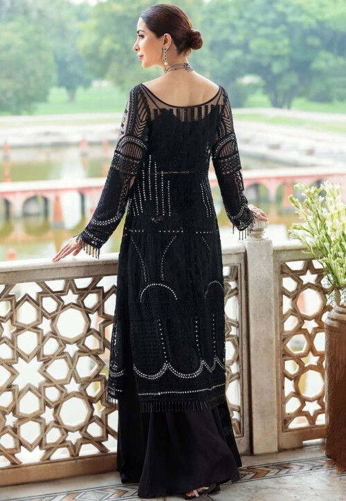 Buy Embroidered Net Pakistani Suit in Black Online : KCH12624 - Utsav ...