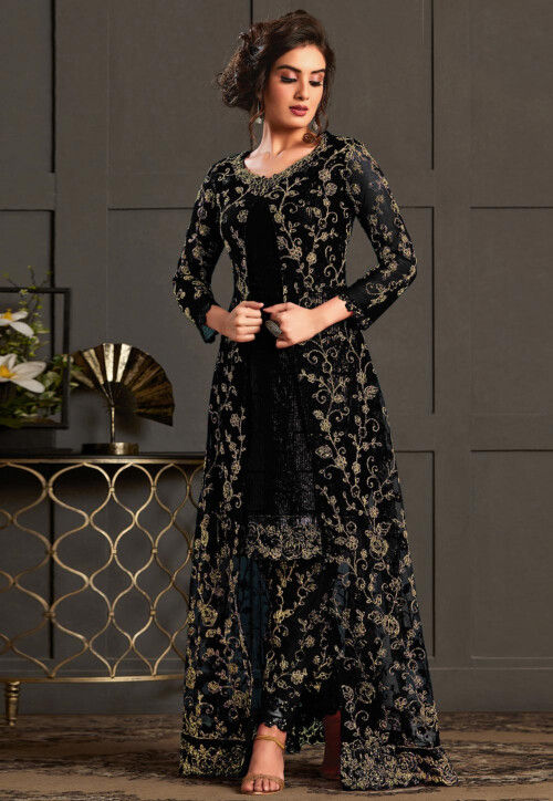 Buy Embroidered Net Pakistani Suit in Black Online : KQW204 - Utsav Fashion