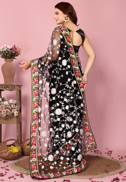 Buy Embroidered Net Saree in Black Online : SPF11525 - Utsav Fashion