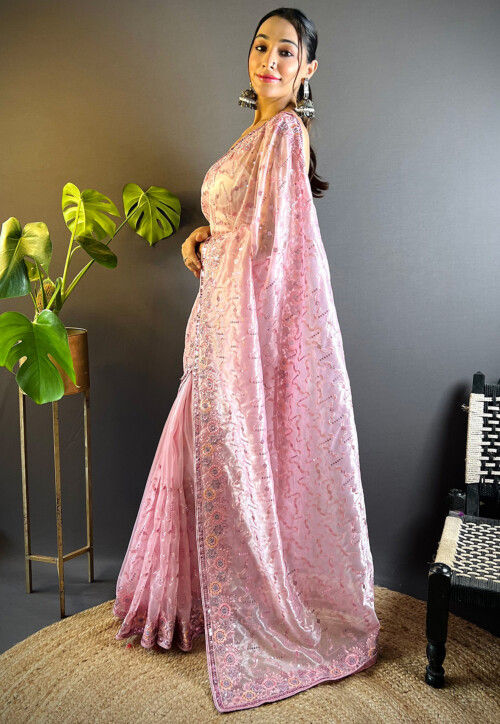 Buy Embroidered Net Saree in Pink Online : SPF13250 - Utsav Fashion