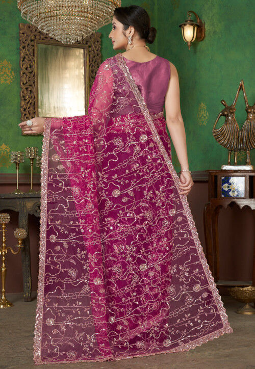 Buy Embroidered Net Saree in Pink Online : SRHA197 - Utsav Fashion