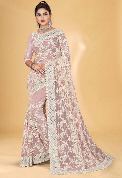 Buy Embroidered Net Saree in Pink Online : SRHA39 - Utsav Fashion