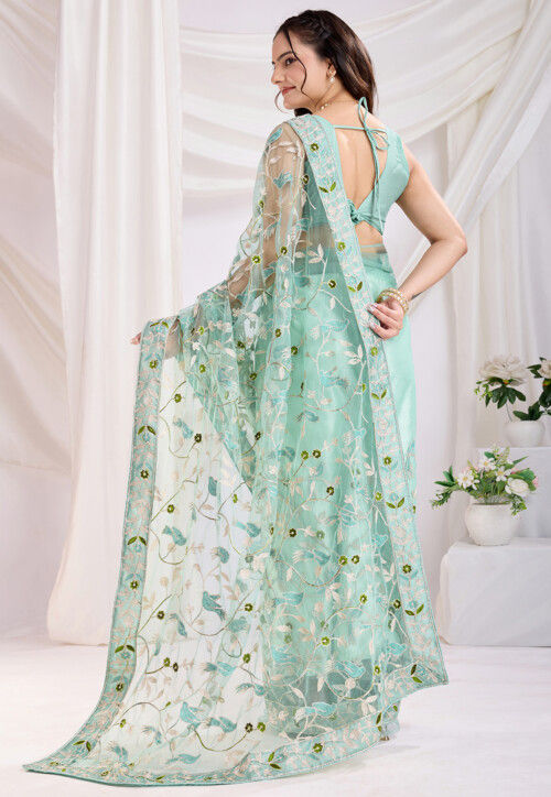 Buy Embroidered Net Saree in Sea Green Online : SPF13811 - Utsav Fashion