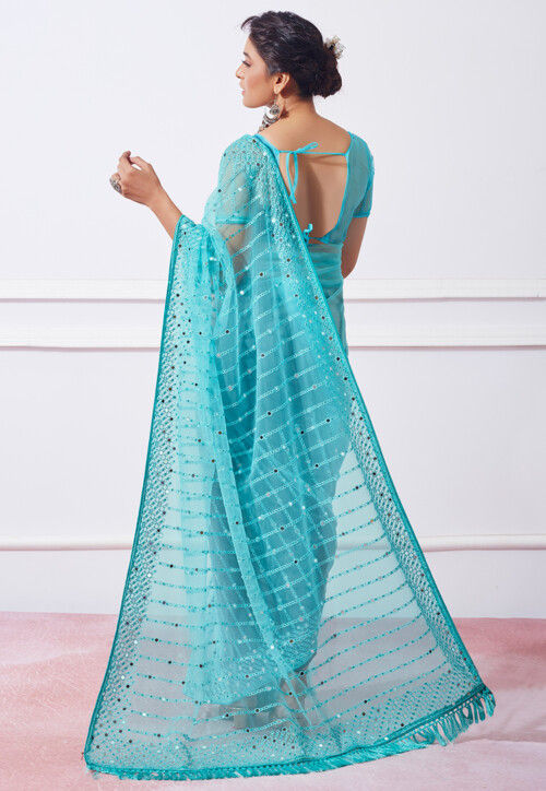 Buy Embroidered Net Saree in Sky Blue Online : SPF12177 - Utsav Fashion
