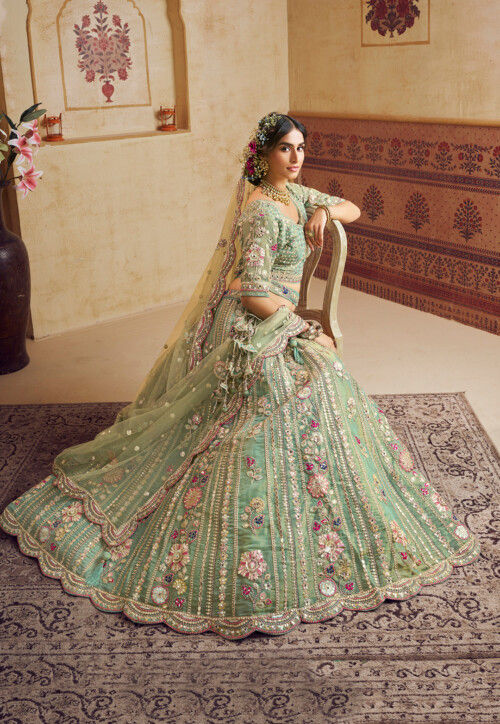 Buy Embroidered Net Scalloped Lehenga in Light Green Online : LBC2654 ...