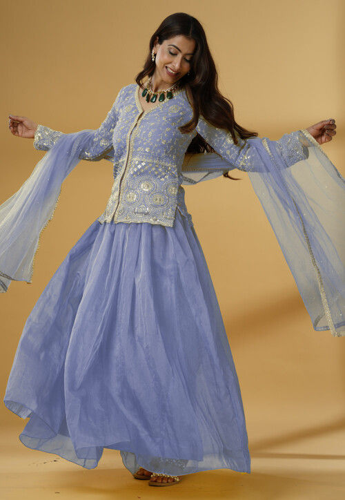 Buy Embroidered Organza Lehenga in Pastel Blue Online : LUFC14 - Utsav ...