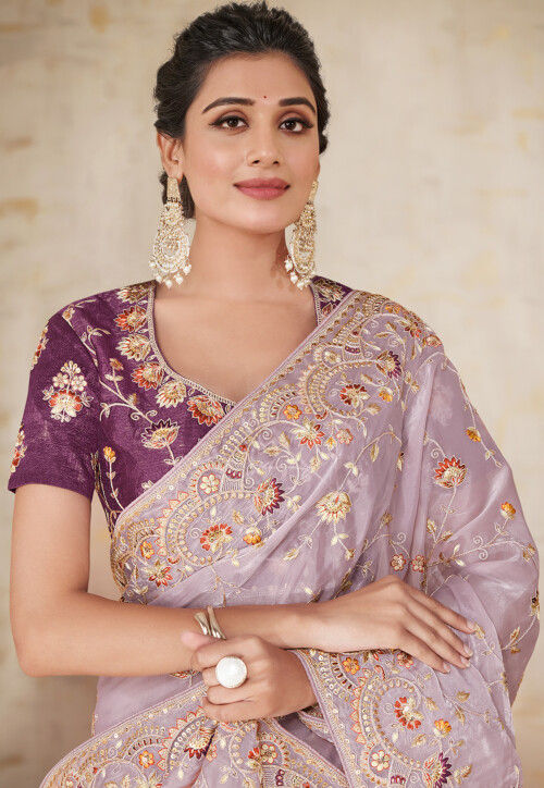 Buy Embroidered Organza Saree in Light Purple Online : SWS6745 - Utsav ...