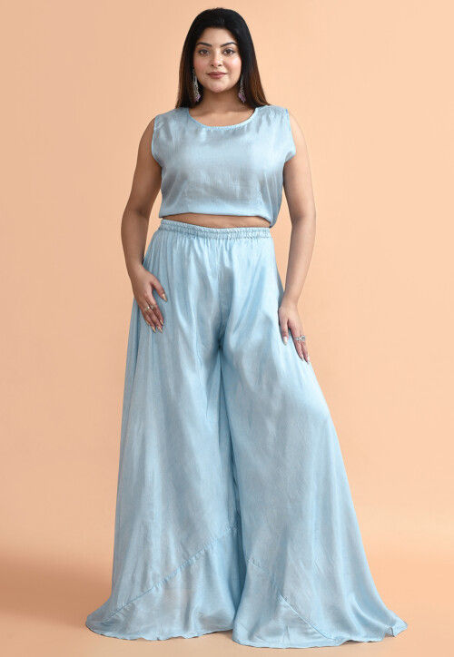 Buy Embroidered Organza Tunic Set in Blue Online : TVC31 - Utsav Fashion