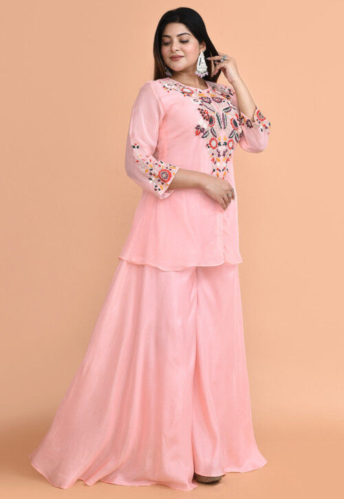 Buy Embroidered Organza Tunic Set in Peach Online : TVC30 - Utsav Fashion