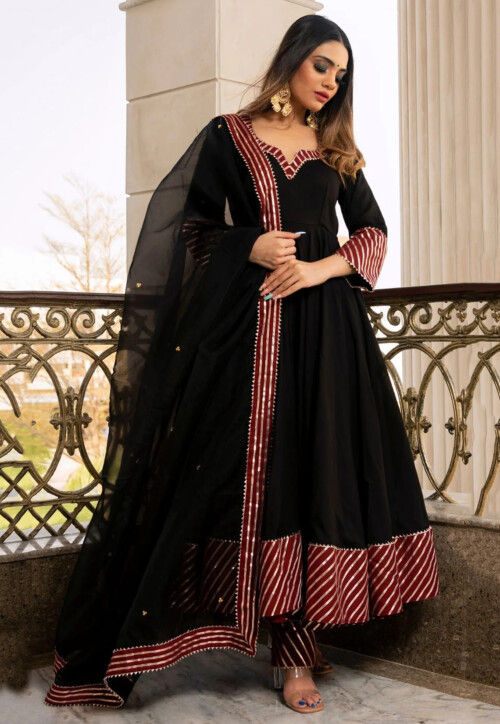 Buy Embroidered Pure Cotton A Line Suit in Black Online : KQG109 ...