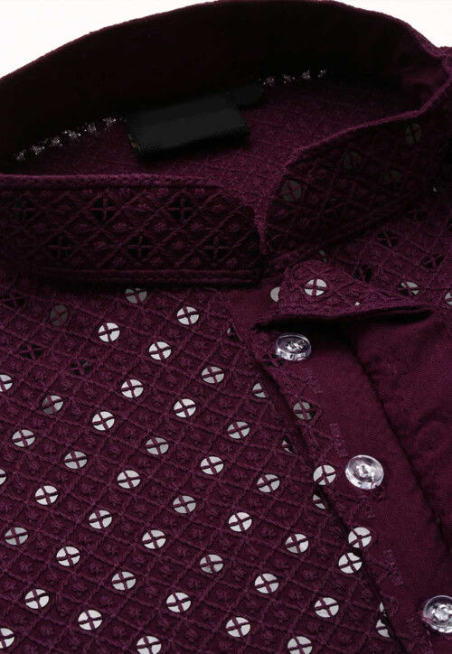 Buy Embroidered Pure Cotton Kurta Set in Violet Online : MSF2051 ...