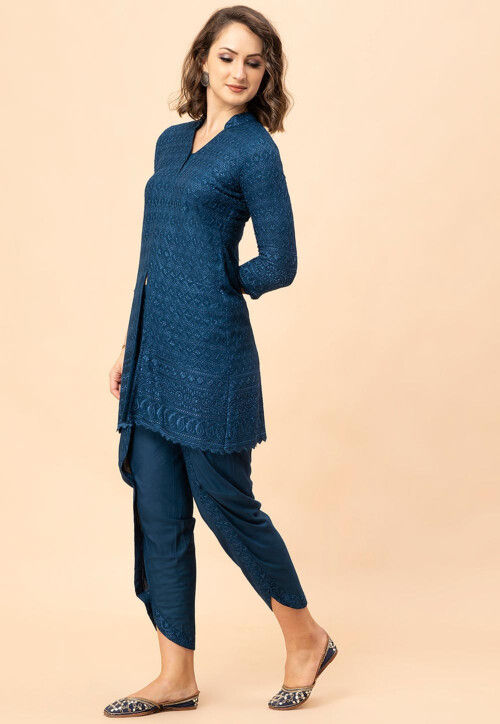 Buy Embroidered Pure Cotton Tunic Set in Dark Teal Blue Online : TUW20 ...