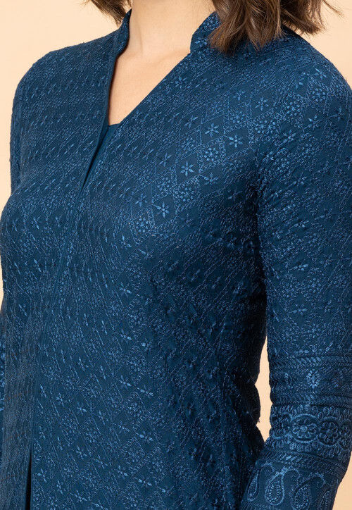 Buy Embroidered Pure Cotton Tunic Set in Dark Teal Blue Online : TUW20 ...