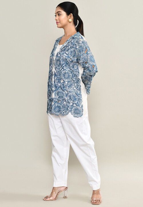 Buy Embroidered Pure Crepe Top Set in White Online : TPK127 - Utsav Fashion