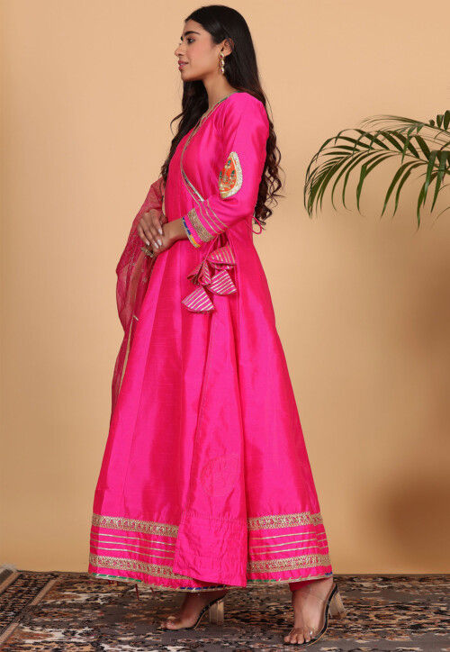 Buy Embroidered Pure Silk Aline Suit in Fuchsia Online : KXH413 - Utsav ...