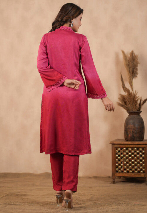 Buy Embroidered Pure Silk Pakistani Suit in Pink Online : KJY906 ...