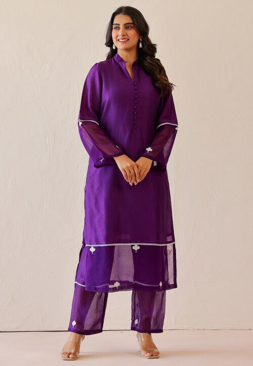 Buy Embroidered Pure Silk Pakistani Suit in Purple Online : KJY920 ...