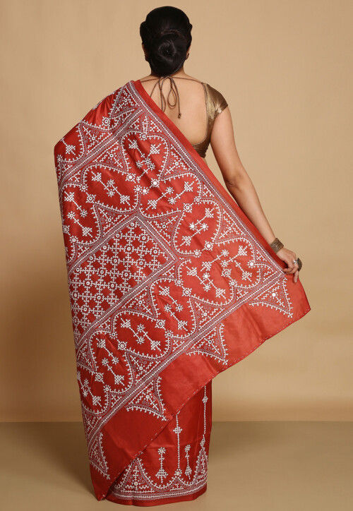 Buy Embroidered Pure Silk Saree in Rust Online : SSUA257 - Utsav Fashion
