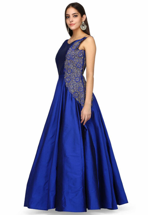 Buy Embroidered Pure Taffeta Gown in Royal Blue Online : TLB27 - Utsav ...