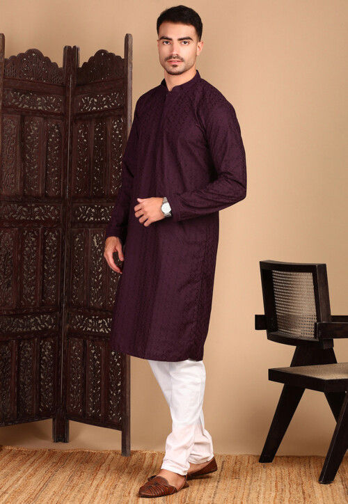 Buy Embroidered Rayon Kurta Set in Wine Online : MSF3051 - Utsav Fashion