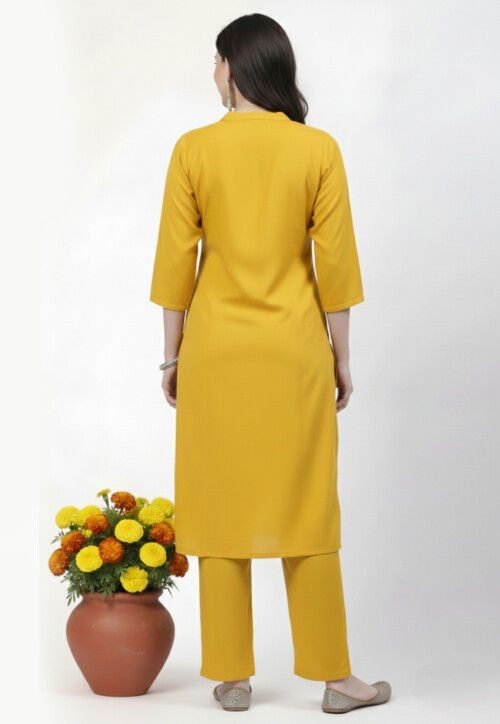 Buy Embroidered Rayon Kurta Set in Yellow Online : TDW69 - Utsav Fashion