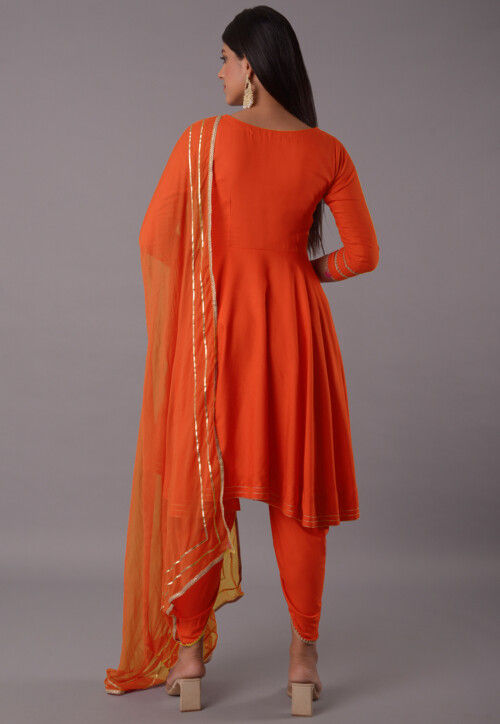 Buy Embroidered Rayon Punjabi Suit in Orange Online : KUR78 - Utsav Fashion