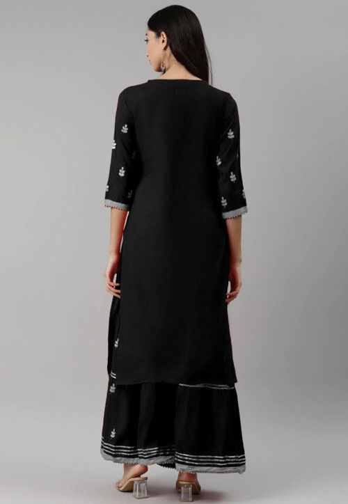 Buy Embroidered Rayon Straight Kurta in Black Online : TVE1129 - Utsav ...