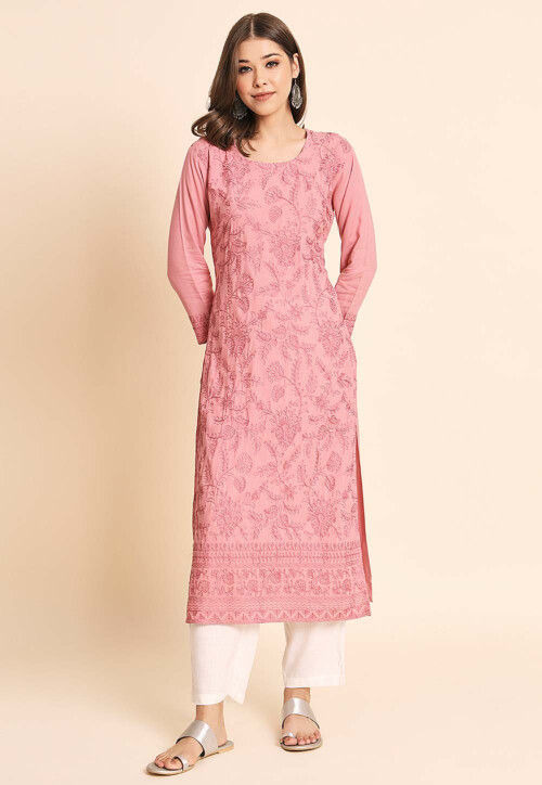 Buy Embroidered Rayon Straight Kurta in Pink Online : TPA2812 - Utsav ...
