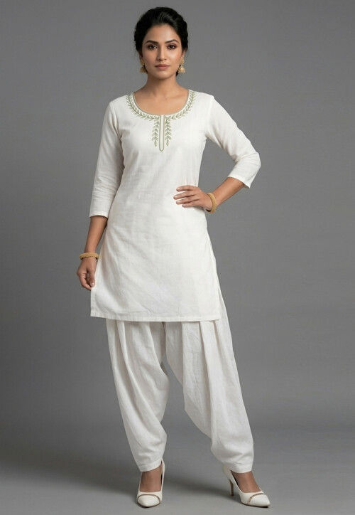 Buy Embroidered Rayon Straight Kurta Set in White Online : TDW585 ...