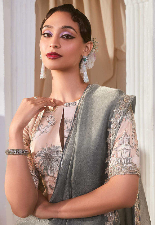 Buy Embroidered Saree Tissue Silk Saree in Grey Online : SKGA3036 ...