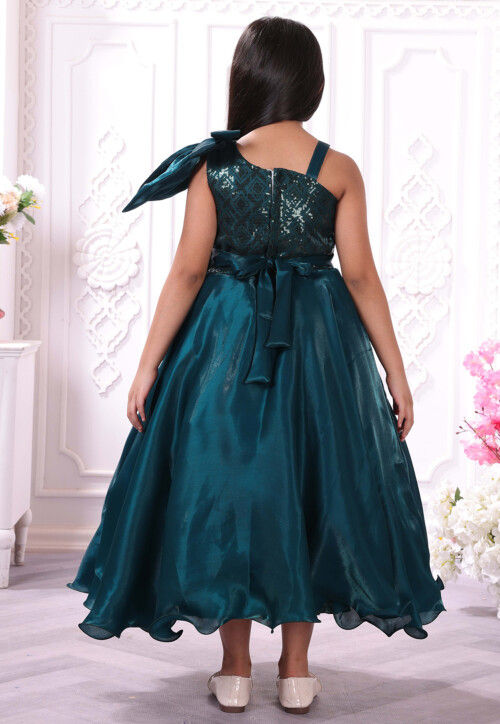Buy Embroidered Satin Gown in Teal Green Online : UKU1815 - Utsav Fashion